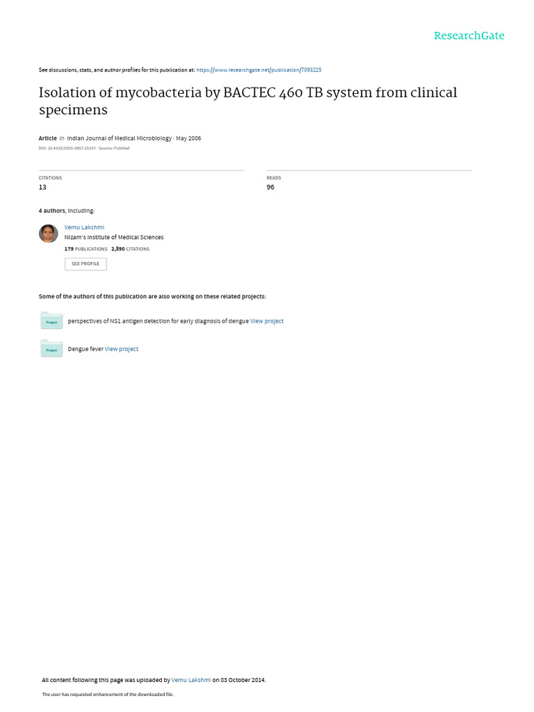 Isolation of Mycobacteria by BACTEC 460 TB System | PDF | Tuberculosis ...