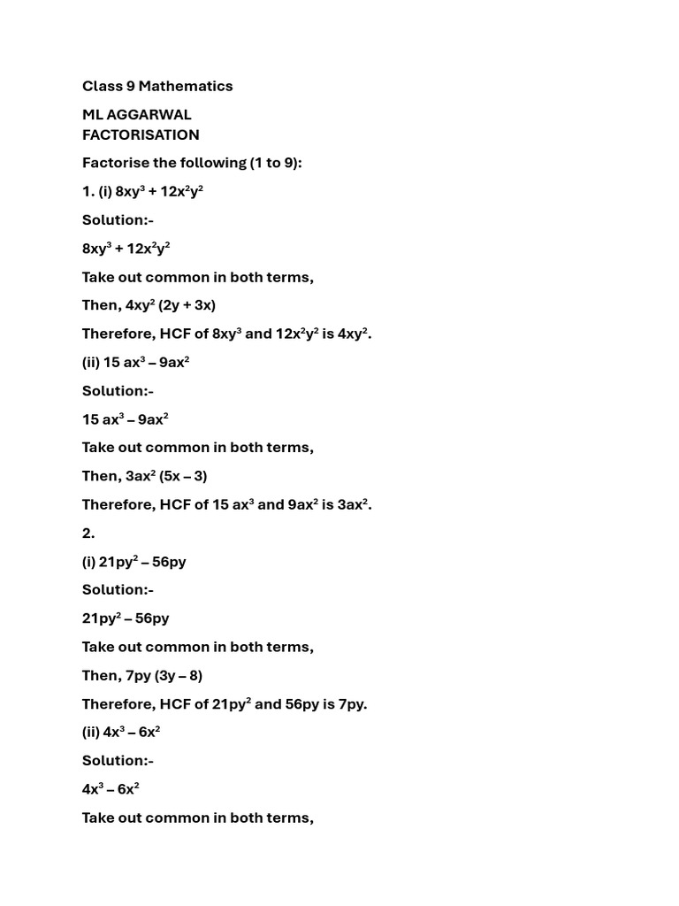 Class 9 Mathematics Factorisation | PDF | Elementary Mathematics