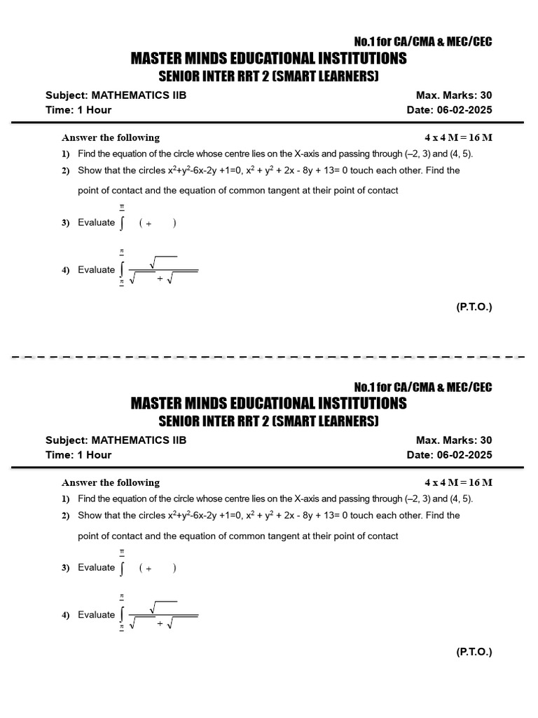 4 - MathsIIB RRT-2 Exam Paper (SL) | PDF | Euclid | Algebraic Geometry
