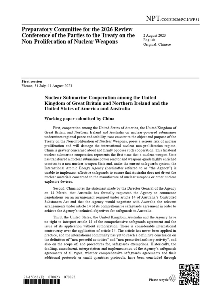 NPT Conf.2026 Pc.i Wp.31-En | PDF | Nuclear Proliferation | Treaty On ...