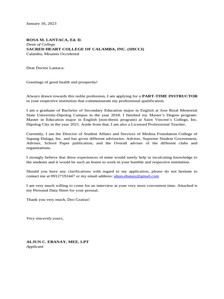 Application for Part-Time Instructor | PDF