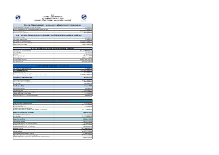 DHF 2024-2025 Yili Akademik Takvimi2 | PDF