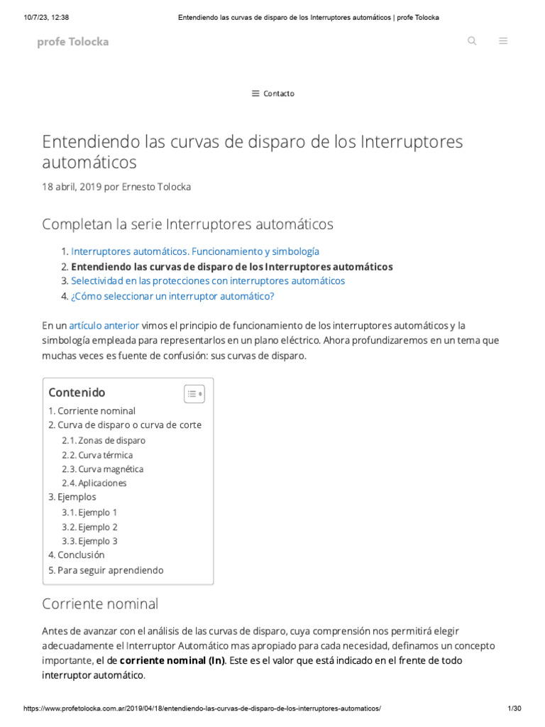 Entendiendo las curvas de disparo de los Interruptores automáticos _ profe Tolocka | PDF ...