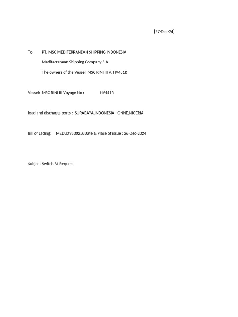 Shipping Document for MSC RINI III | PDF