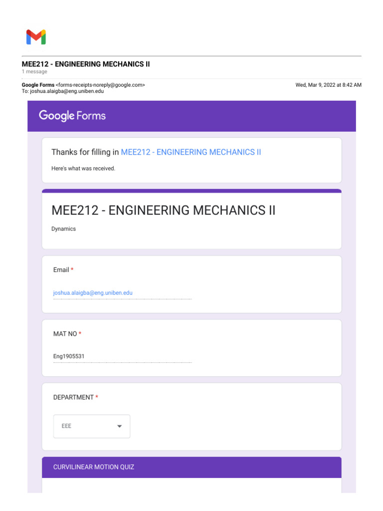 Gmail - MEE212 - ENGINEERING MECHANICS II | PDF | Acceleration | Velocity