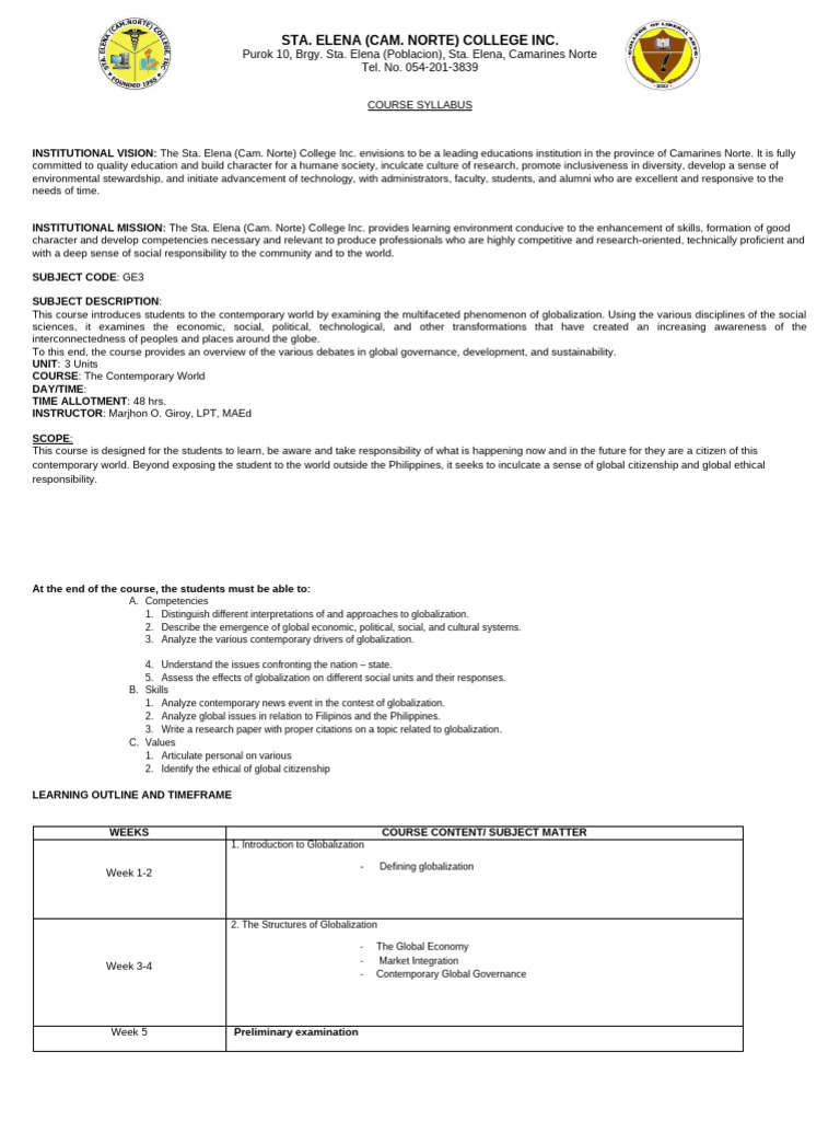 GE 3 The Contemporary World | PDF | Globalization | Lecture