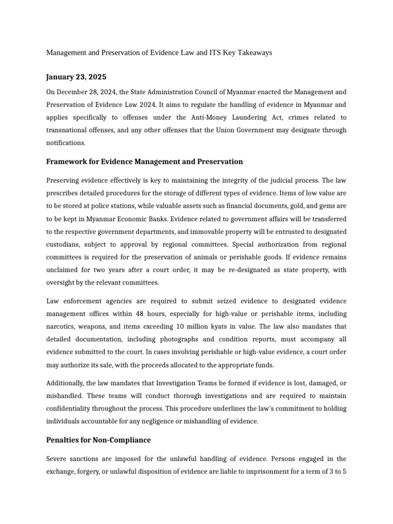 Article of Management and Preservation of Evidence Law 2024 - Lai Yi ...