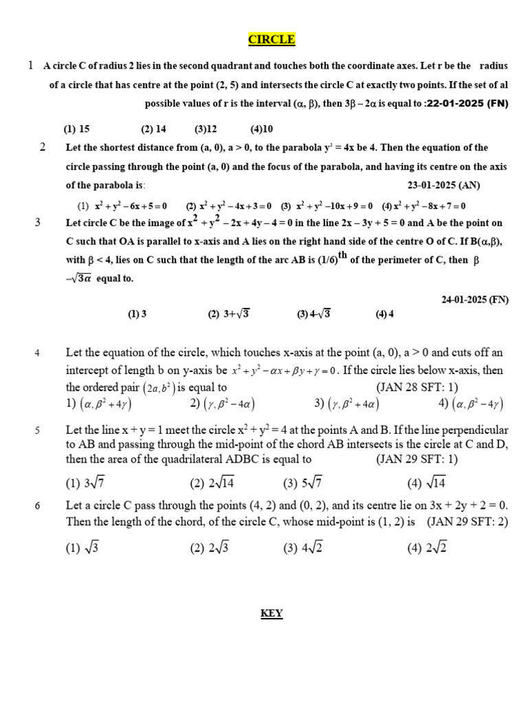 Circle Geometry Problems and Solutions | PDF | Circle | Cartesian ...
