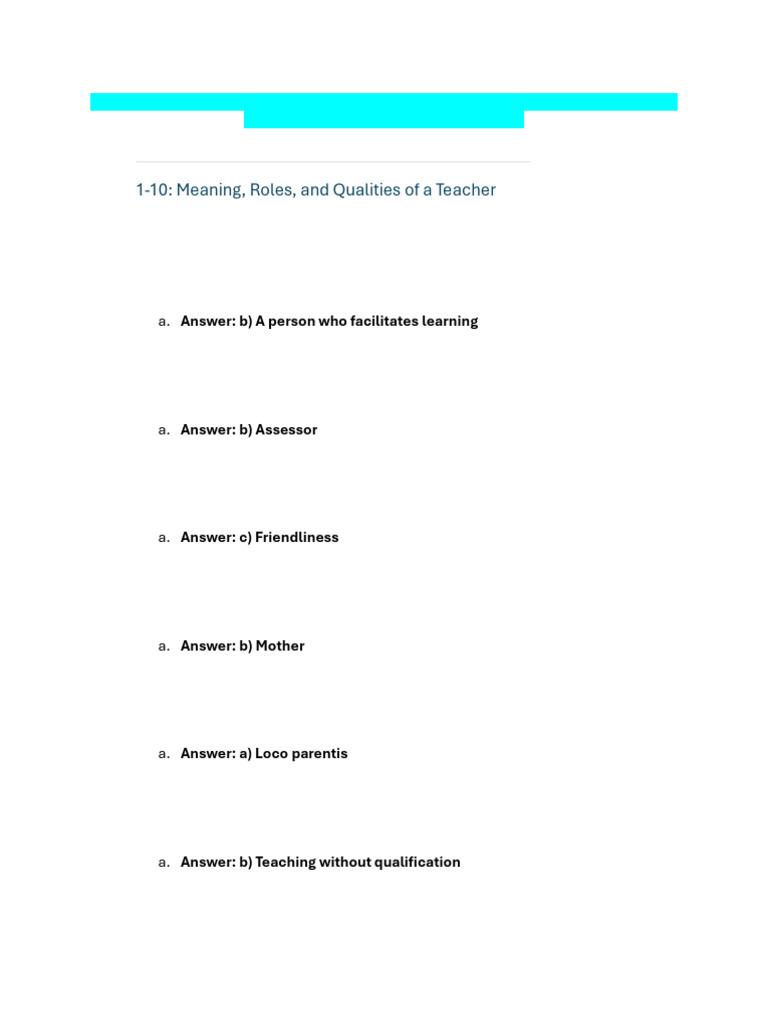 EDU 101: Teacher Roles & Education Q&A | PDF | Teachers | Schools