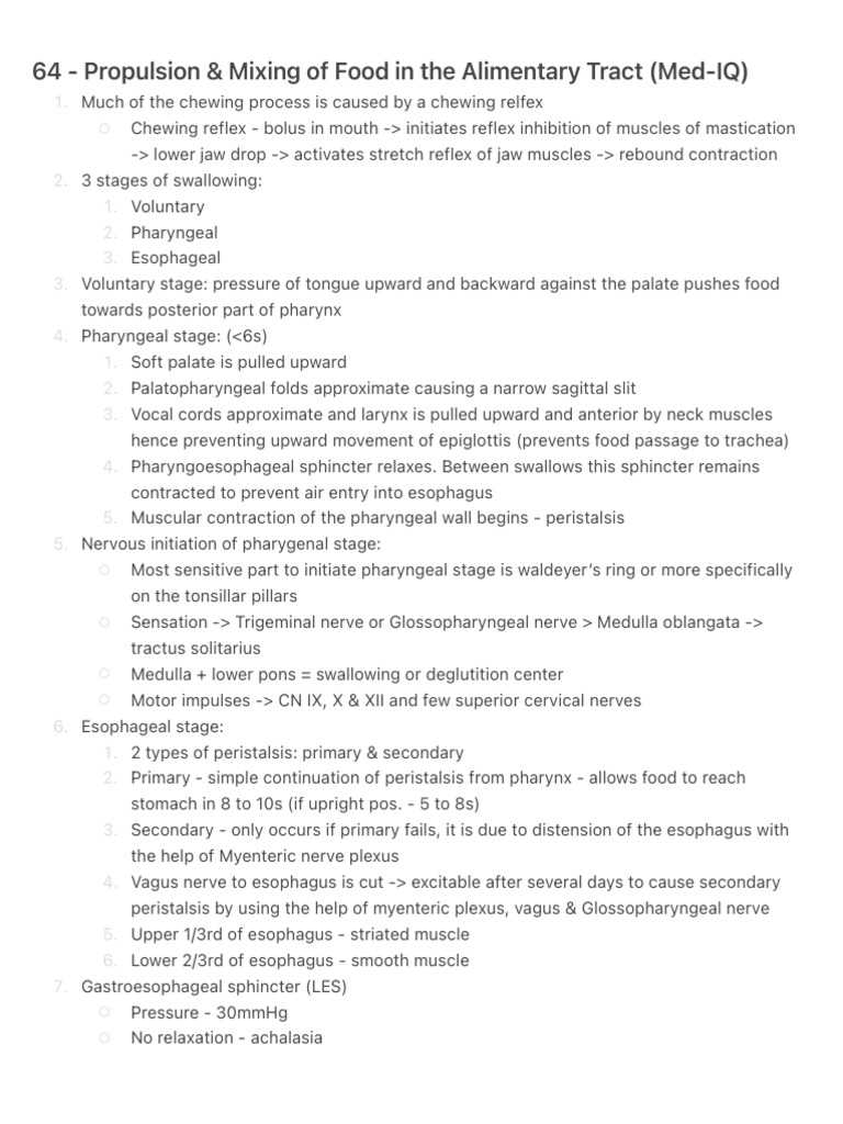64 Propulsion & Mixing of Food in the Alimentary Tract Med IQÔÇª | PDF ...