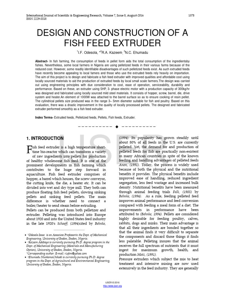 Locally Made Fish Feed Extruder Design | PDF | Belt (Mechanical ...