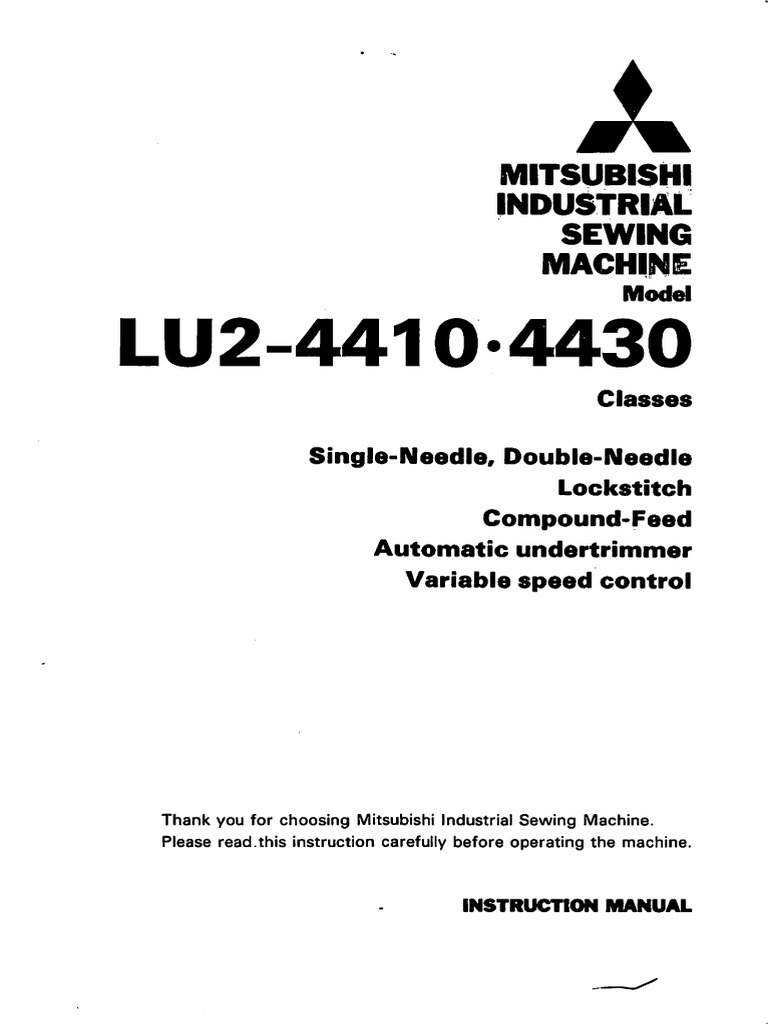 Mitsubishi LU2-4410, - 4430 Instruction Manual | PDF | Sewing Machine | Mechanical Engineering