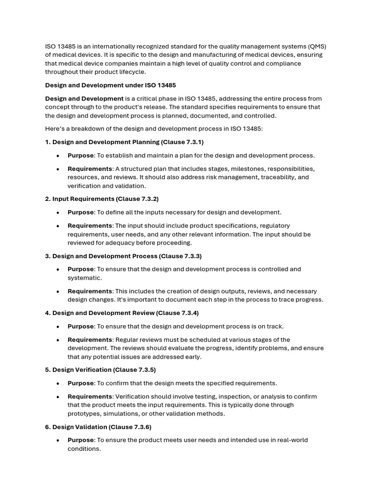 ISO 13485 Design Development | PDF | Verification And Validation | Risk Management