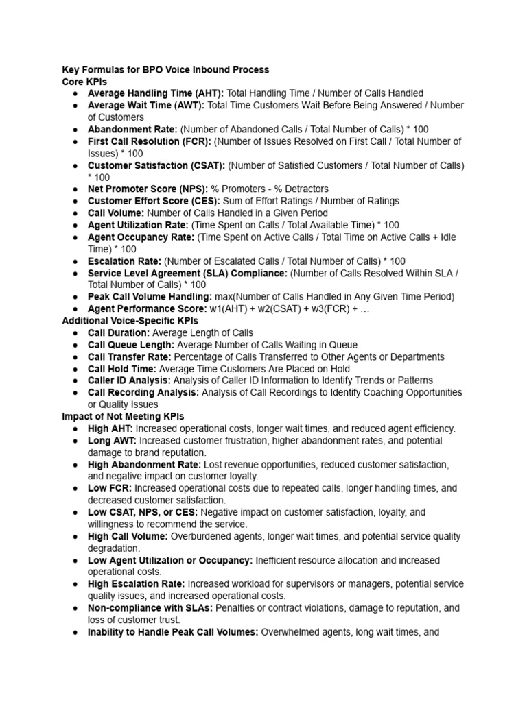 List All WFM Related Formula For An Bpo Voice Inbo... | PDF | Customer ...