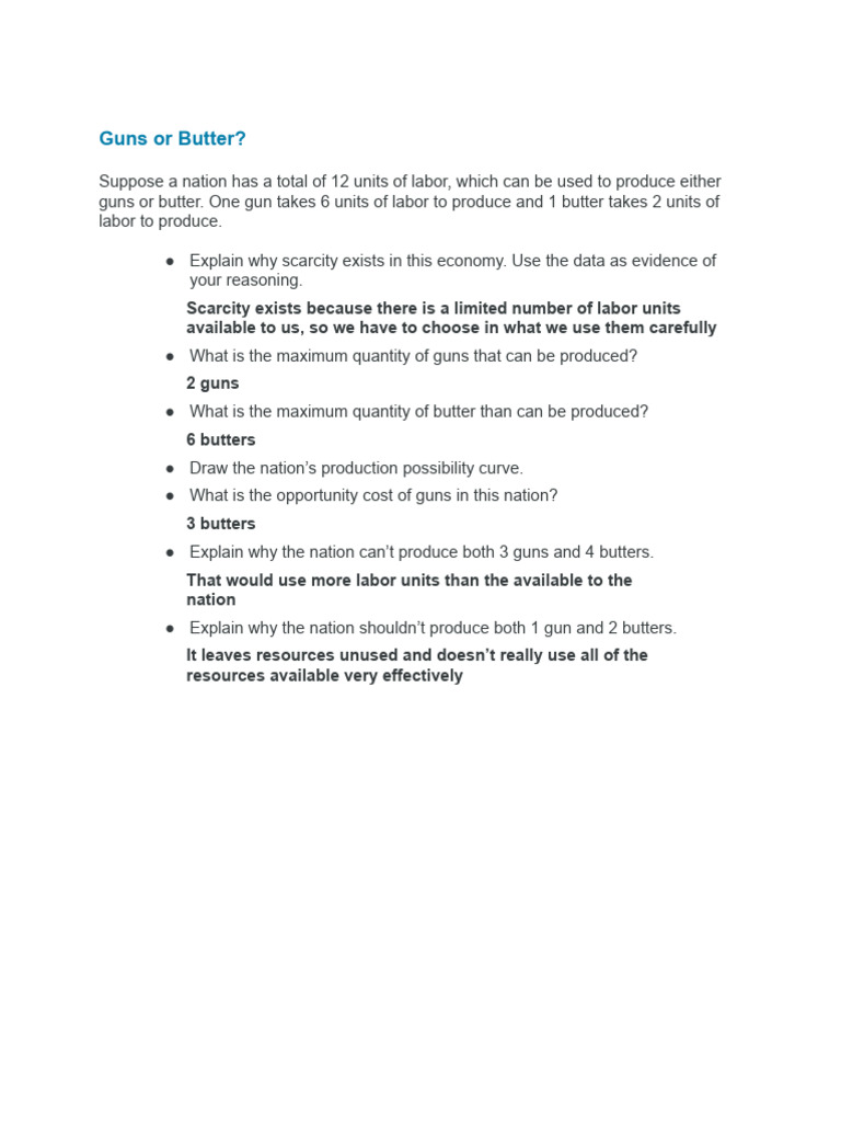 Guns vs. Butter: Economic Scarcity Explained | PDF