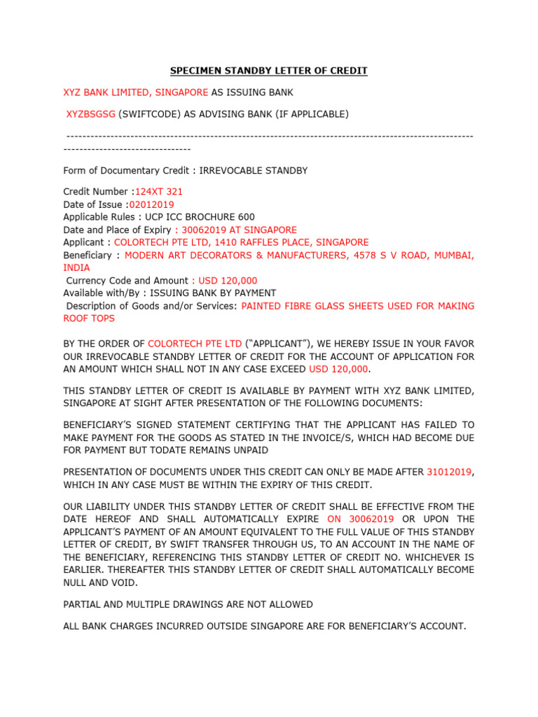 Specimens of Standby LC and Guarantee - Comparison | PDF | Letter Of ...