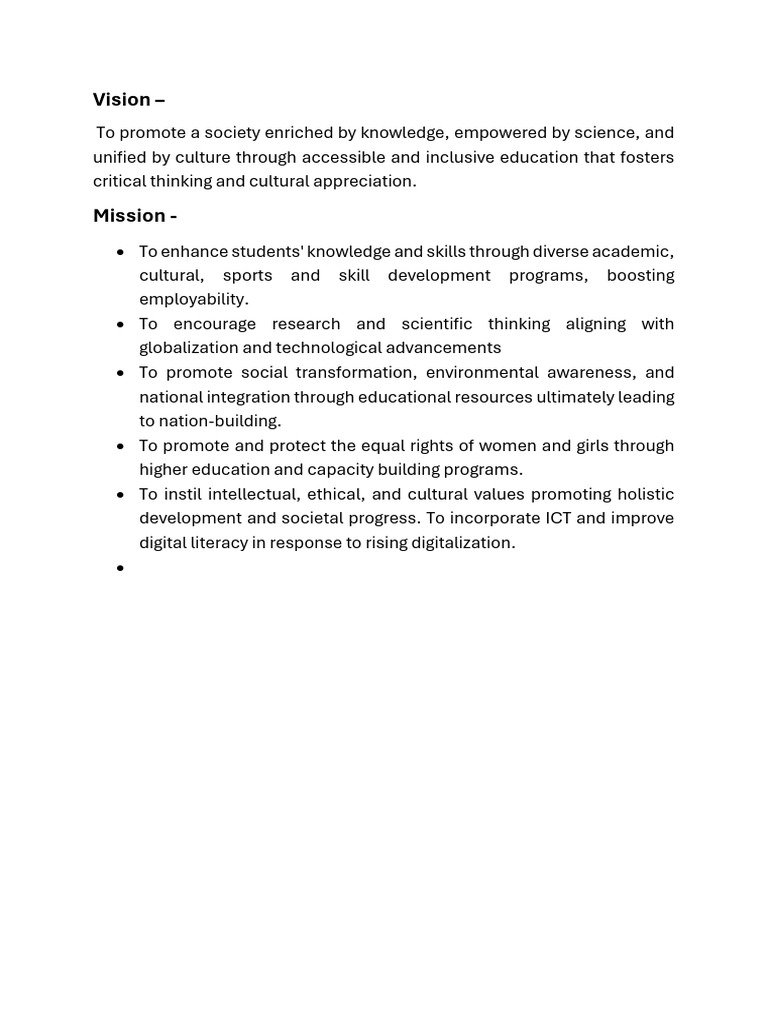 Vision and Mission of Sophitorium College | PDF