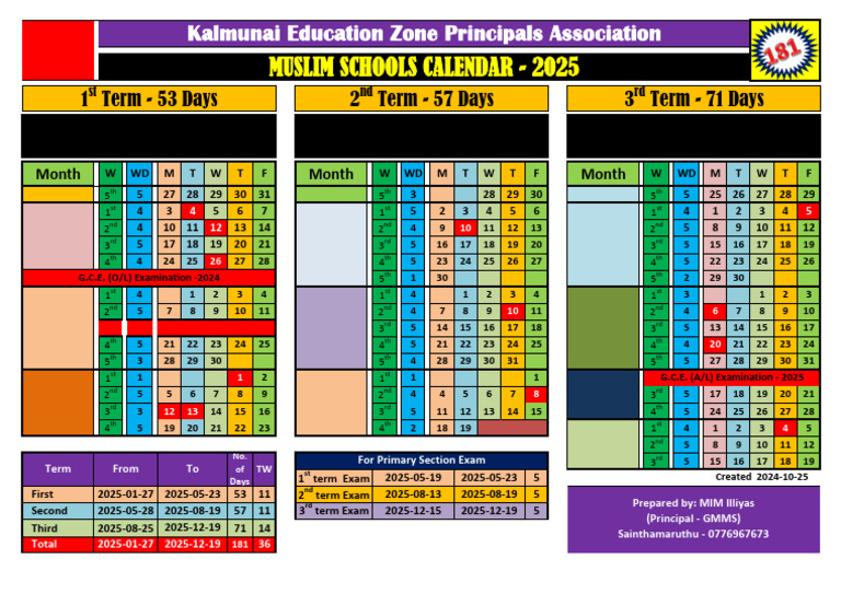 Muslim School Calendar 2025 - KEZPA | PDF