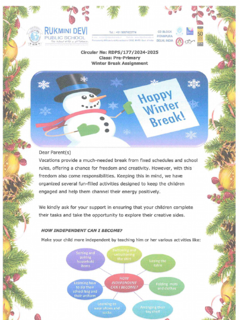Winter Break Assignment 177 Pre-Primary | PDF