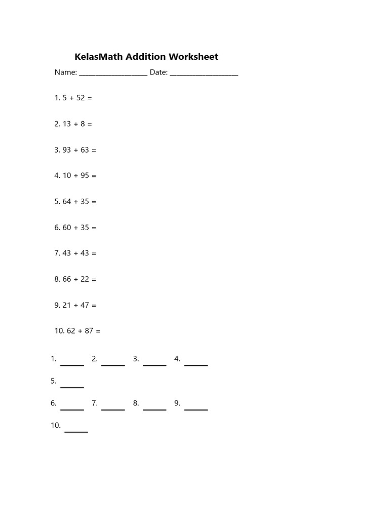 Worksheet Tambah 1 | PDF
