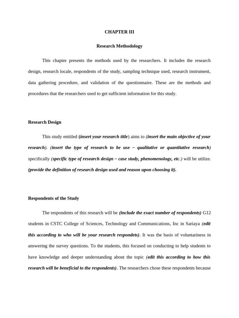 Chapter 3 Template | PDF | Survey Methodology | Questionnaire