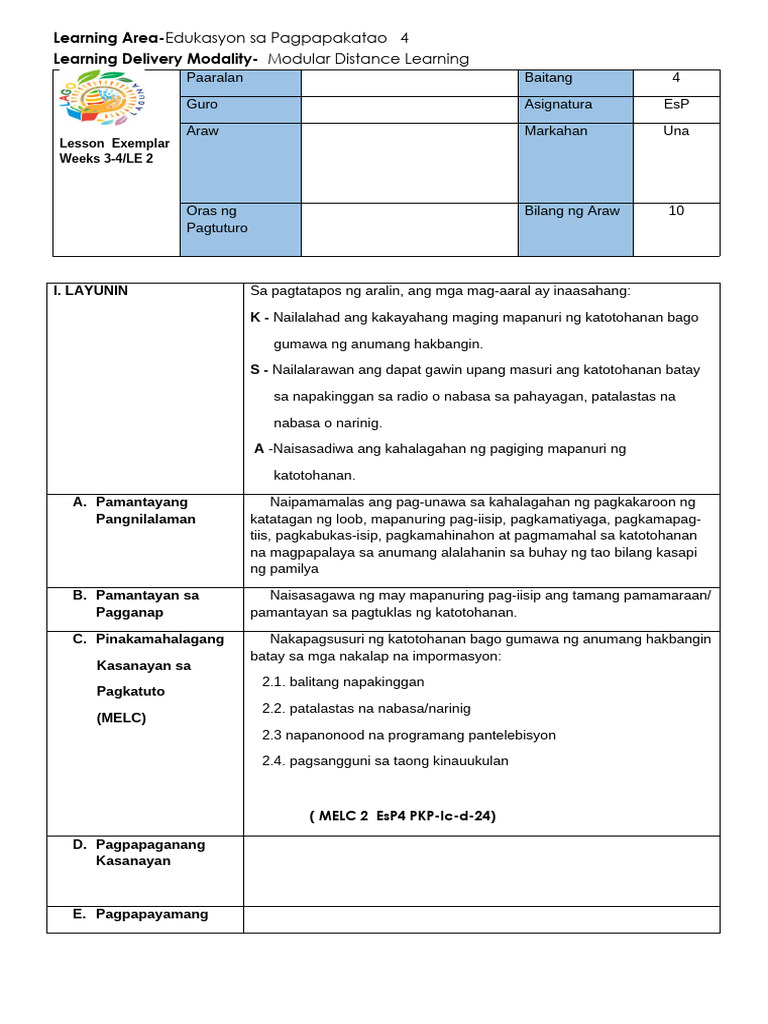 EsP 4- Q1 -MELC 2- WEEKS 3-4 | PDF