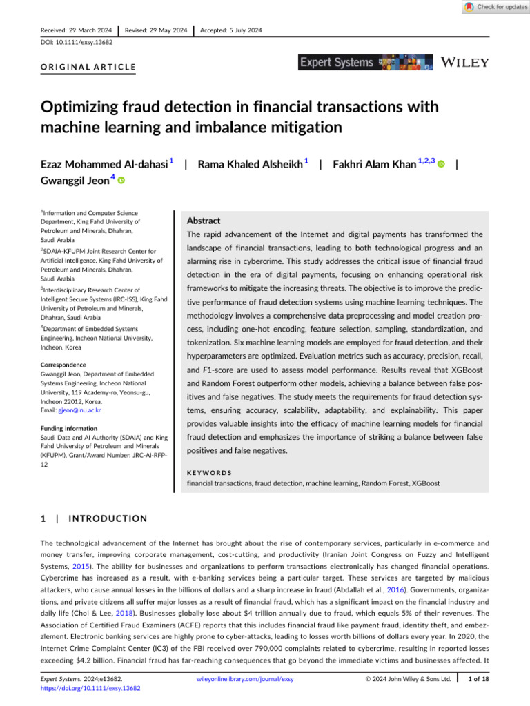Optimizing Fraud Detection in Financial Transactions With | PDF | Machine Learning | Support ...