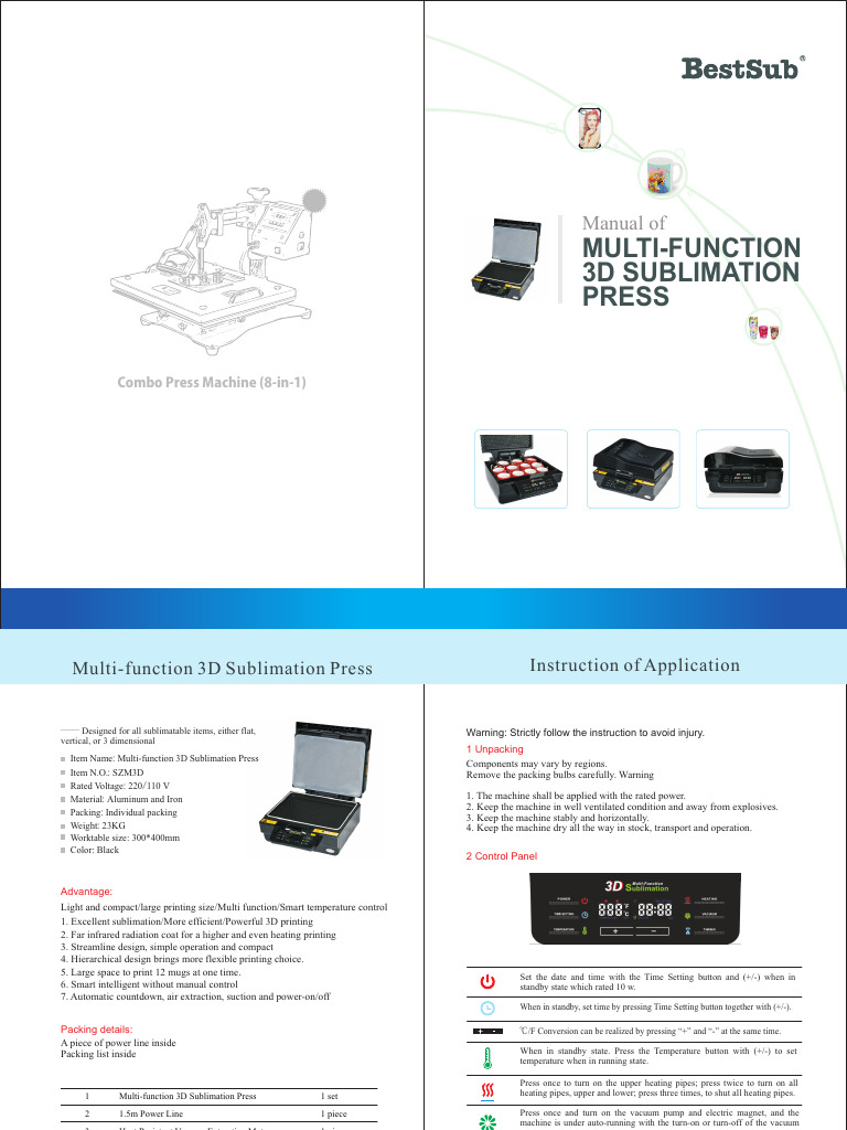 3D Sublimation Press User Manual | PDF | Vacuum | Ceramics