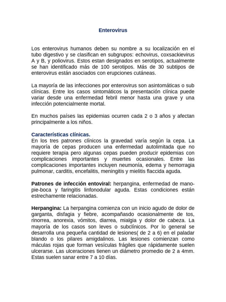 Enterovirus | PDF | Enfermedades y trastornos | Enfermedades y trastornos humanos