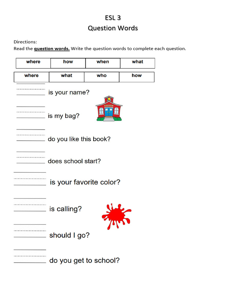 ESL Question Words Practice Guide | PDF