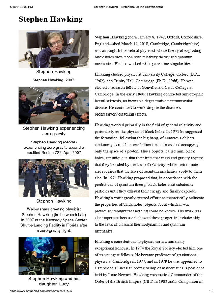 Stephen Hawking -- Britannica Online Encyclopedia | PDF | Stephen Hawking | Black Hole