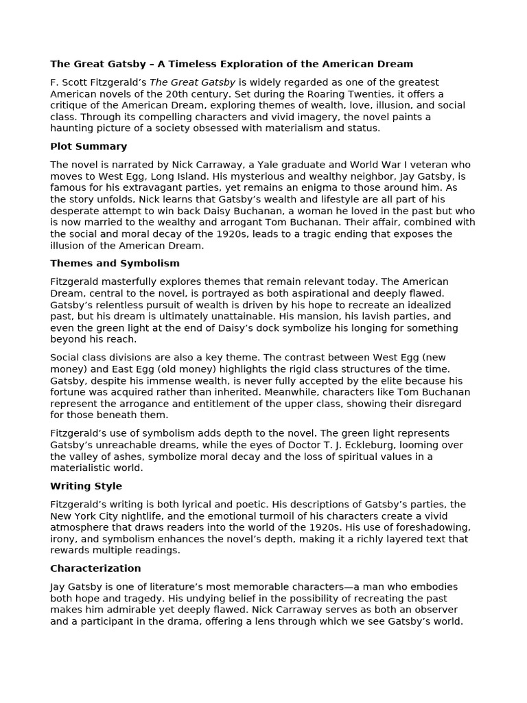 The Great Gatsby Review | PDF | The Great Gatsby | Novels