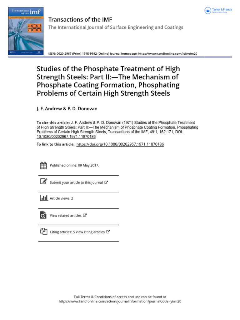 Studies of The Phosphate Treatment of High Strength Steels Part II-the ...