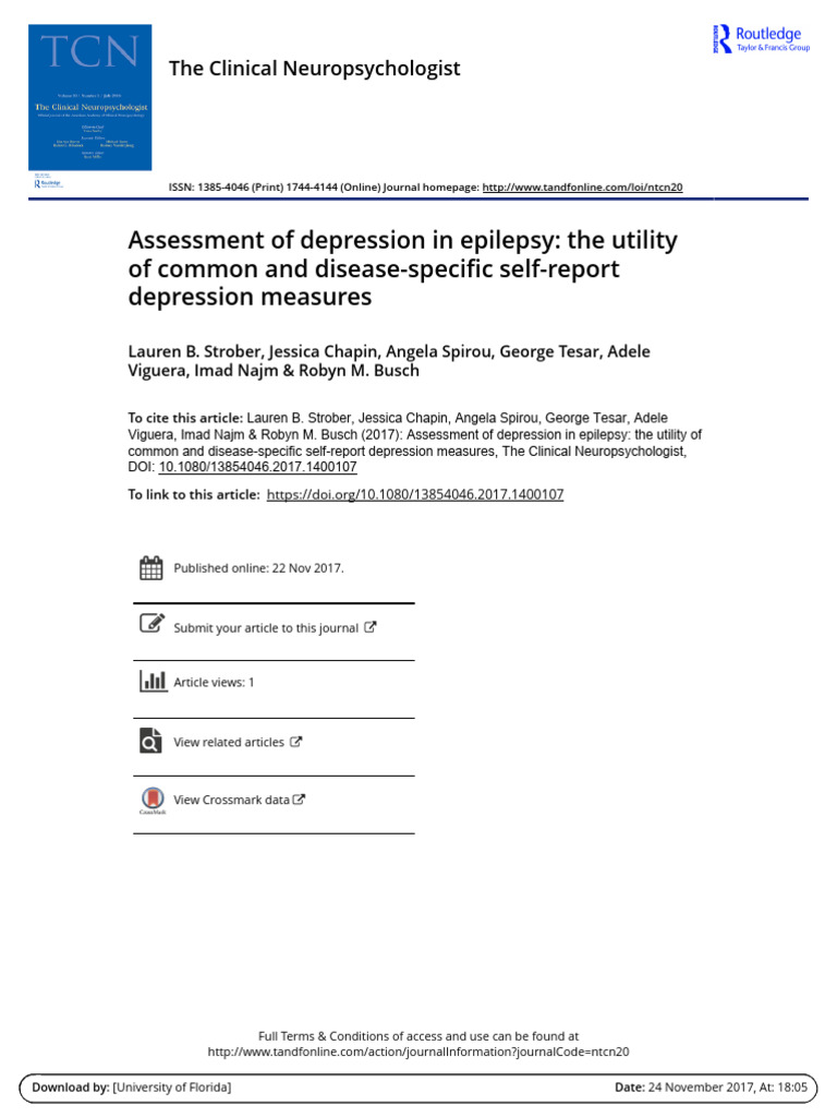Assessment of Depression in Epilepsy | PDF | Sensitivity And ...