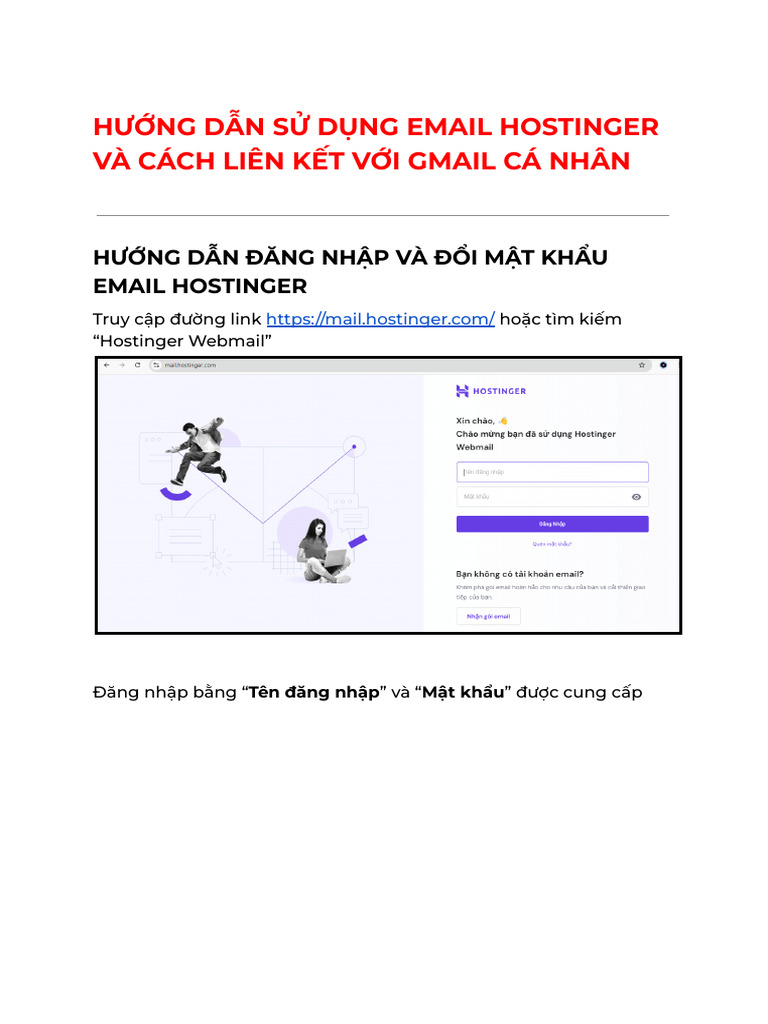 HƯỚNG DẪN SỬ DỤNG EMAIL HOSTINGER VÀ CÁCH LIÊN KẾT VỚI GMAIL CÁ NHÂN | PDF