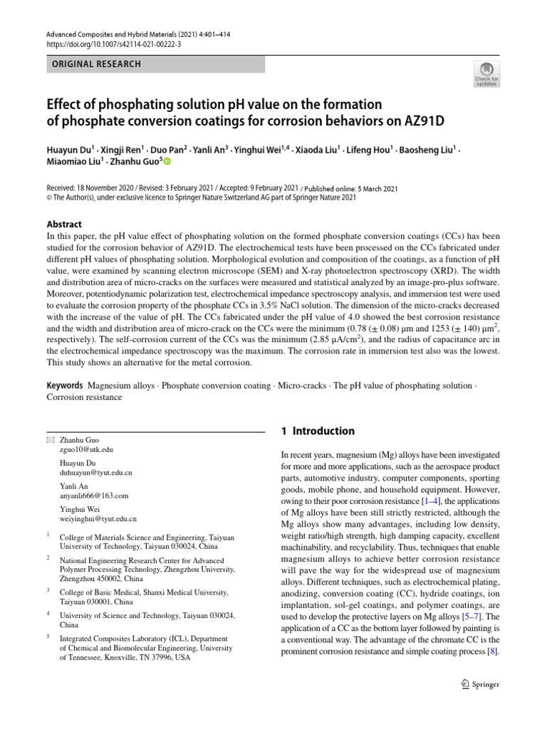 Effect of Phosphating Solution PH Value On The Formation of Phosphate ...