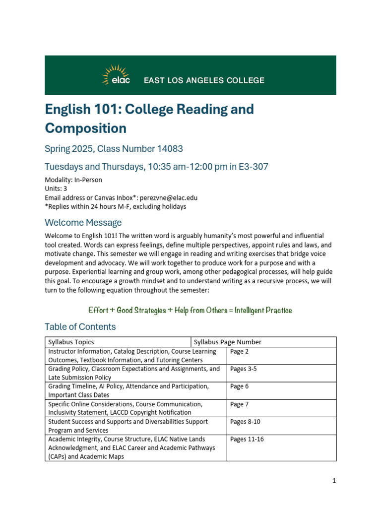 English 101 Course Overview Spring 2025 | PDF | Essays | Learning