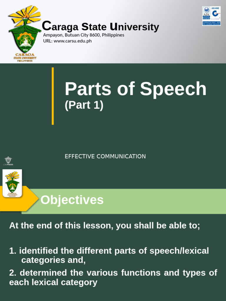 Parts of Speech Part 1 | PDF | Part Of Speech | Verb