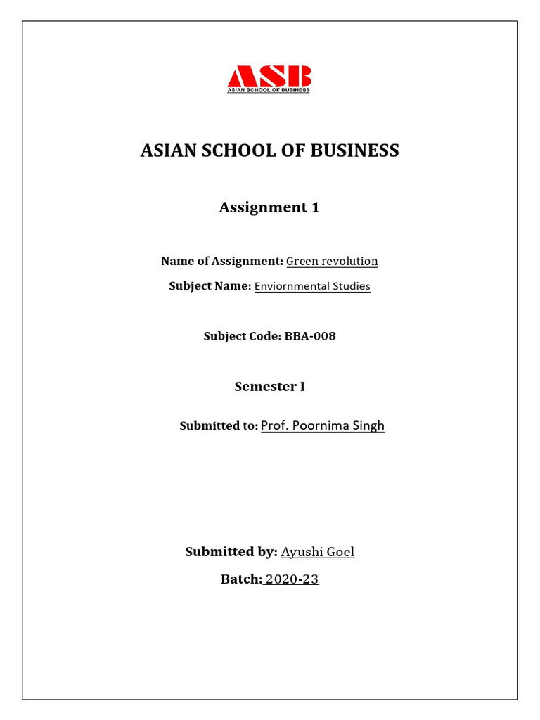 EvS Ayushi Goel BBA Assignment-1 | PDF | Green Revolution | Agriculture