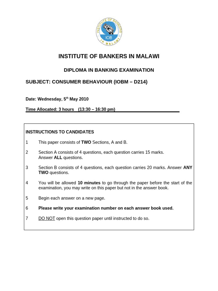 Consumer Behaviour May 2010 Main Paper | PDF | Consumer Behaviour ...
