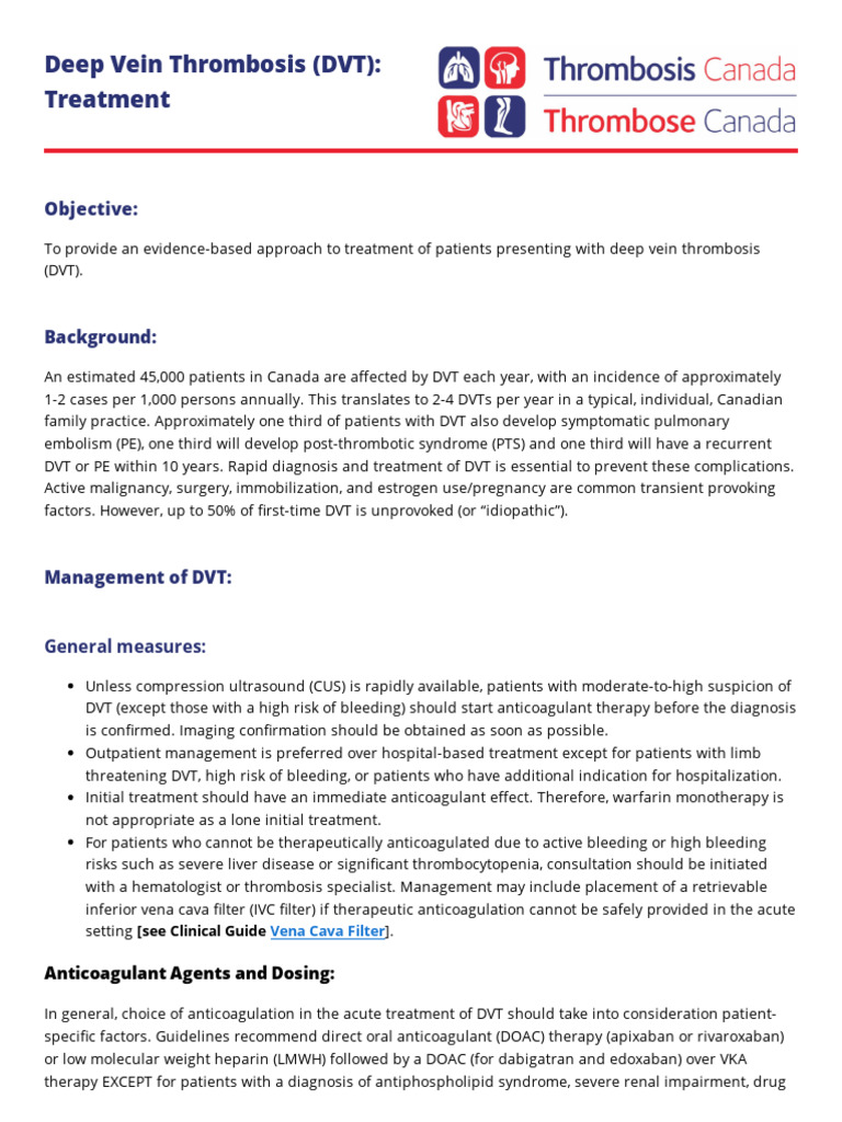 Deep Vein Thrombosis (DVT) : Treatment: Objective | PDF | Thrombosis ...