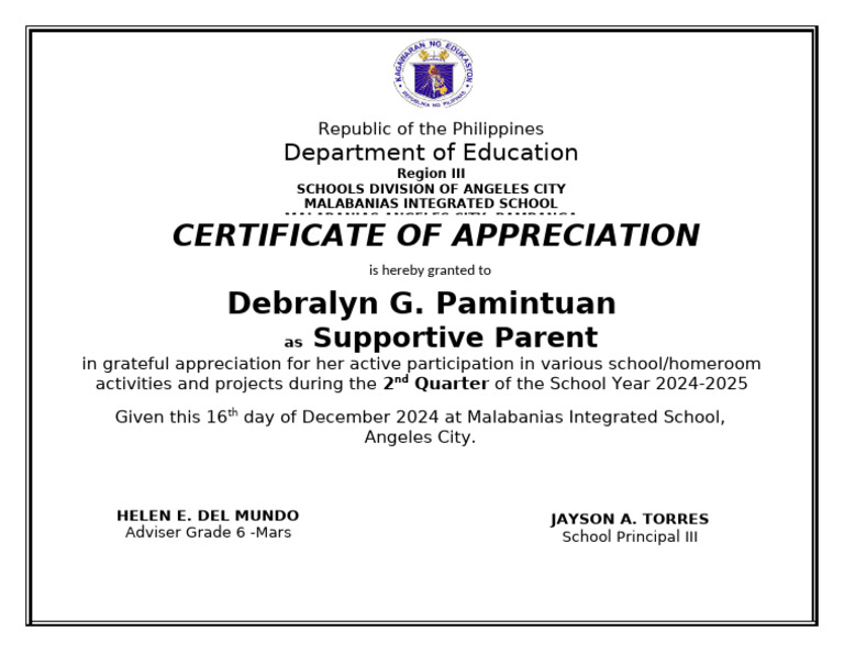 2nd - Q-Parent-Certificates | PDF