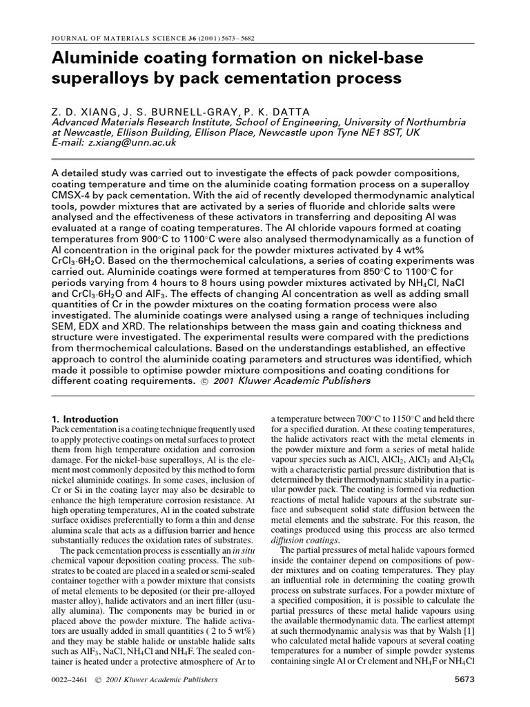 Aluminide coating formation on nickel-basesuperalloys by pack cementation process | PDF ...