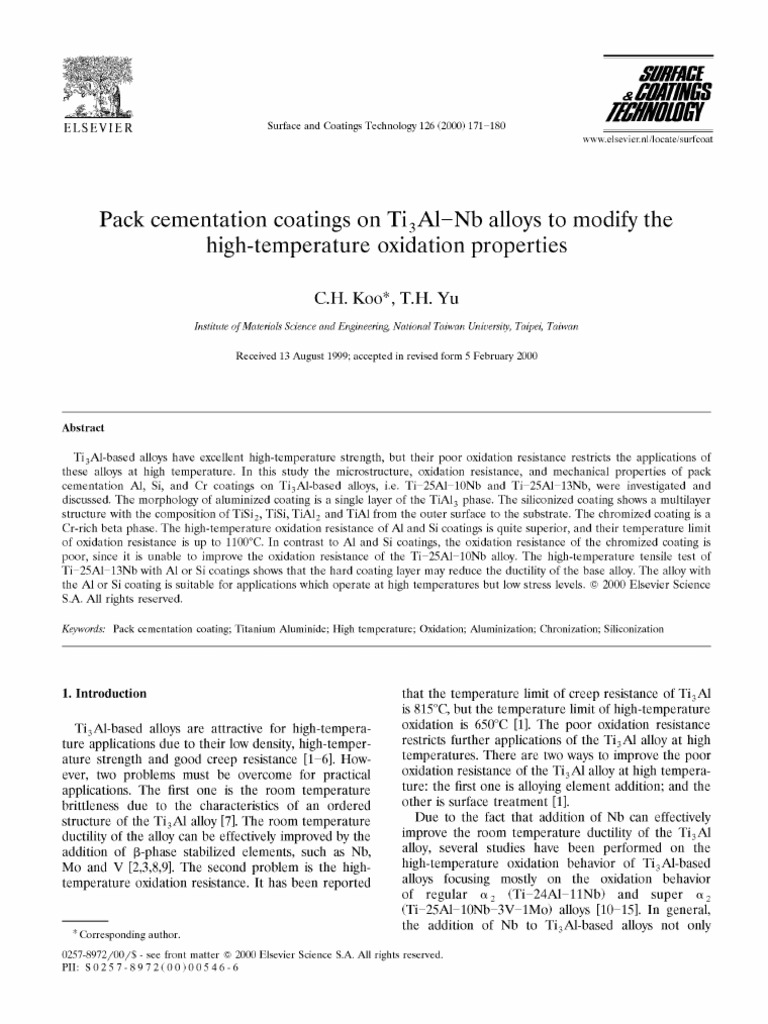 Pack cementation coatings on Ti,Al-Nb alloys to modify the high-temperature oxidation properties ...