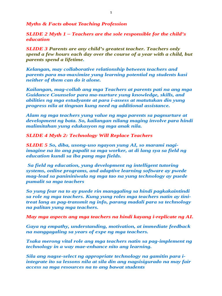 Edited Myths & Facts About Teaching Profession | PDF