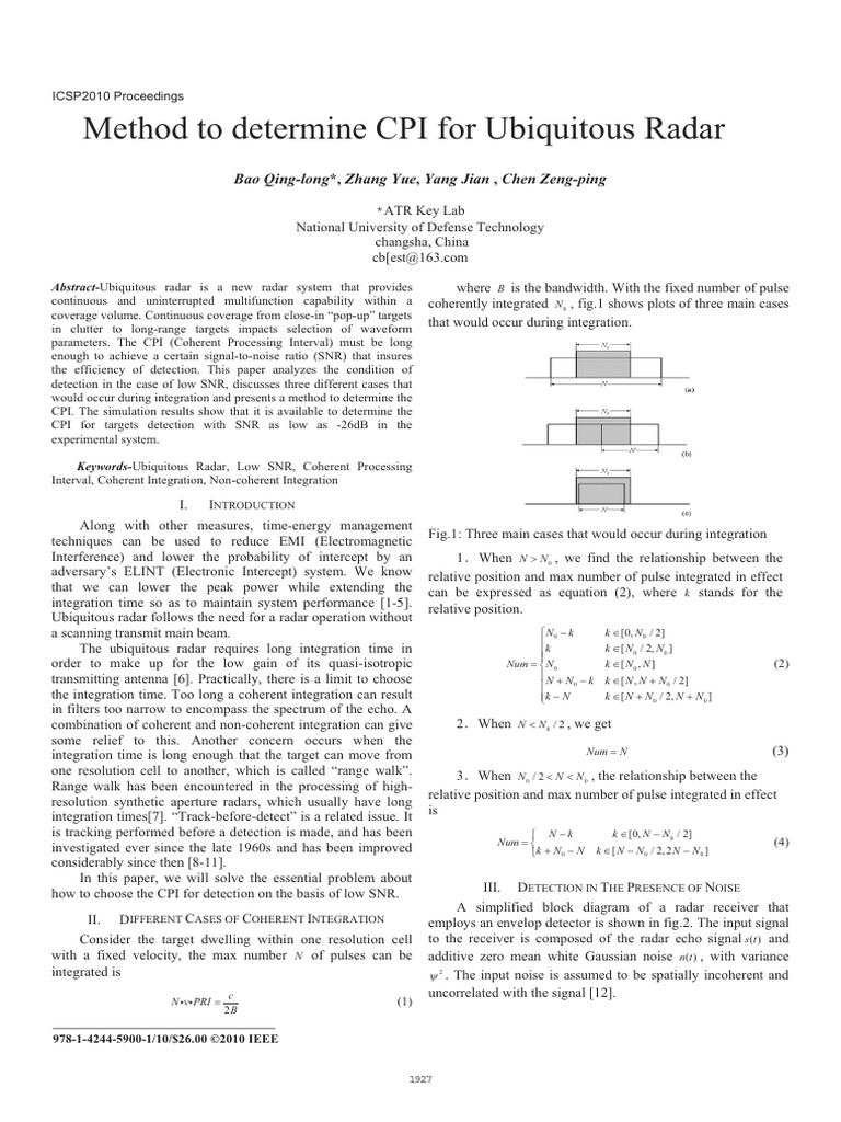 Method to determine CPI for ubiquitous radars | PDF | Radar | Signal To ...