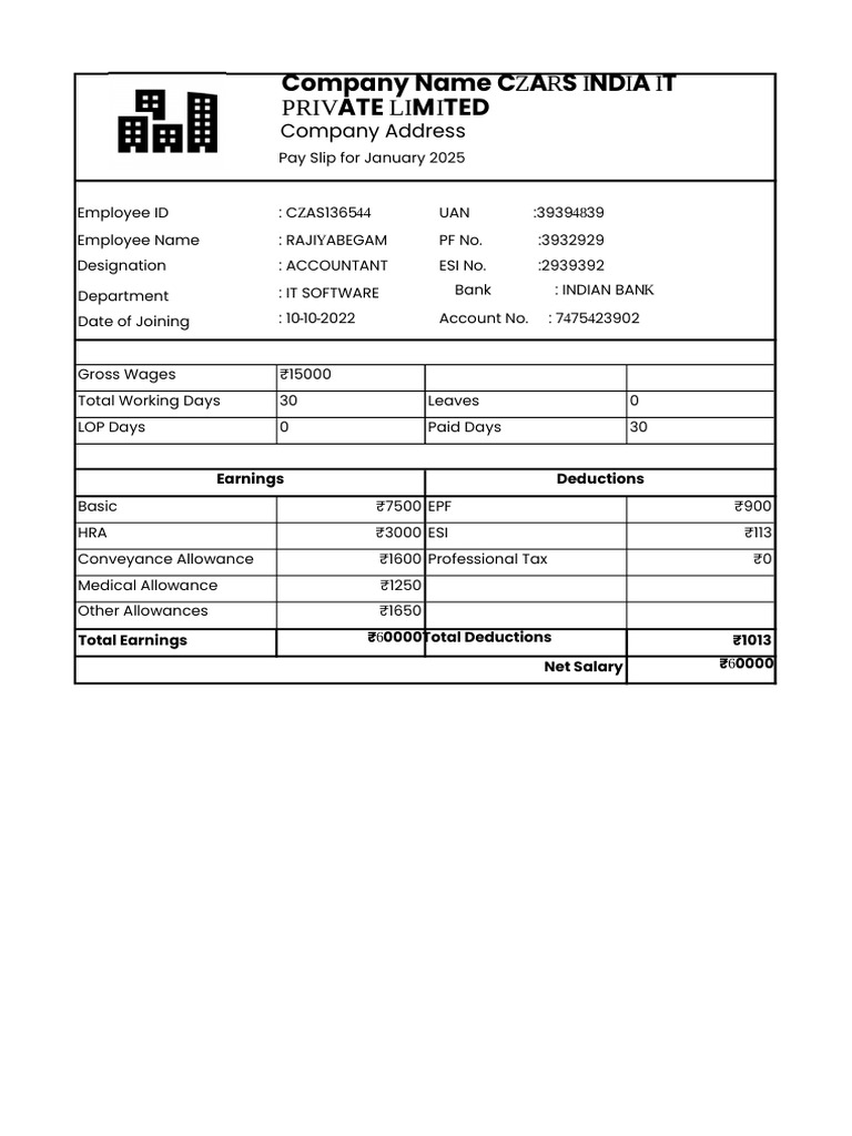 Salary Slip Template PDF (1) | PDF