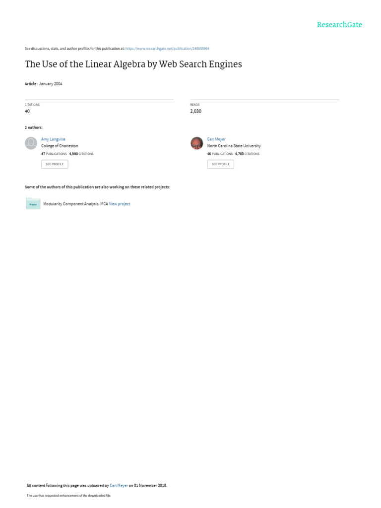 The_Use_of_the_Linear_Algebra_by_Web_Search_Engine | PDF | Markov Chain | Eigenvalues And ...