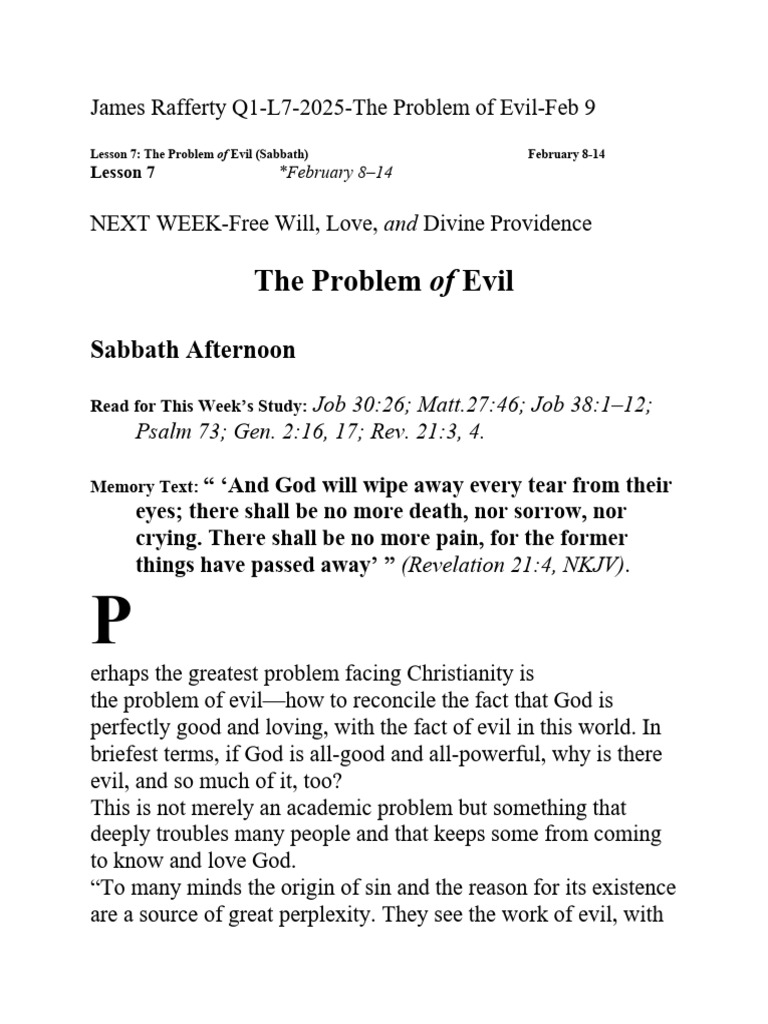 James Rafferty 2025 Q1 L7 The Problem of Evil | PDF | Thou | Jesus
