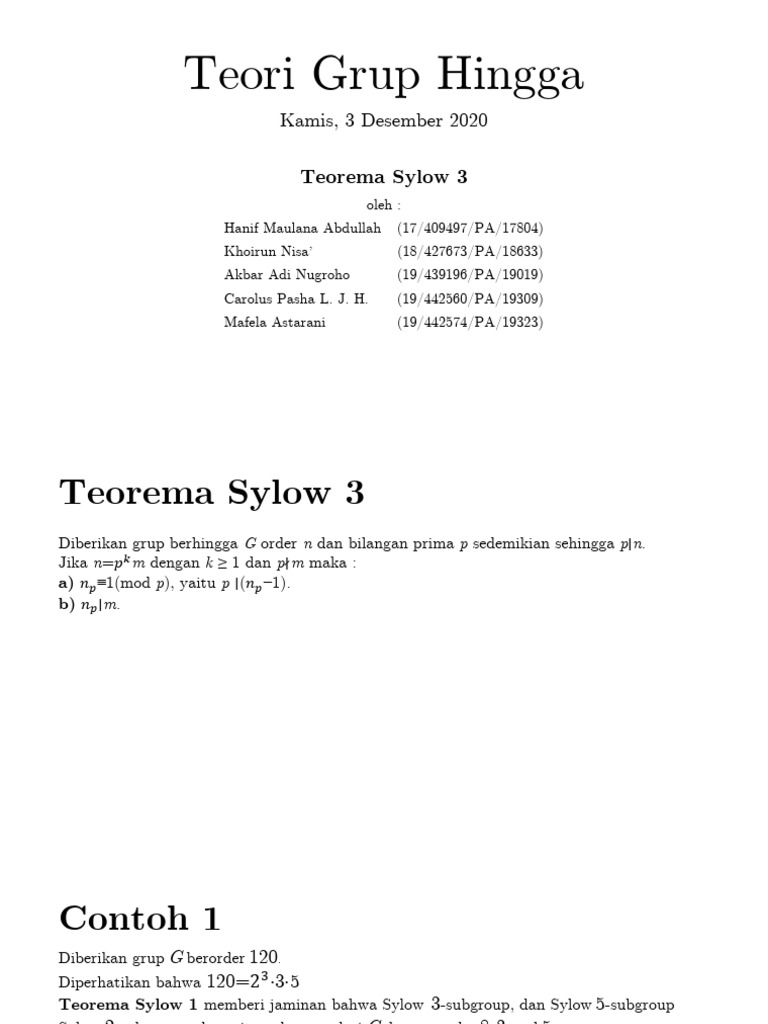 Teori Grup Hingga Teorema Sylow 3 | PDF